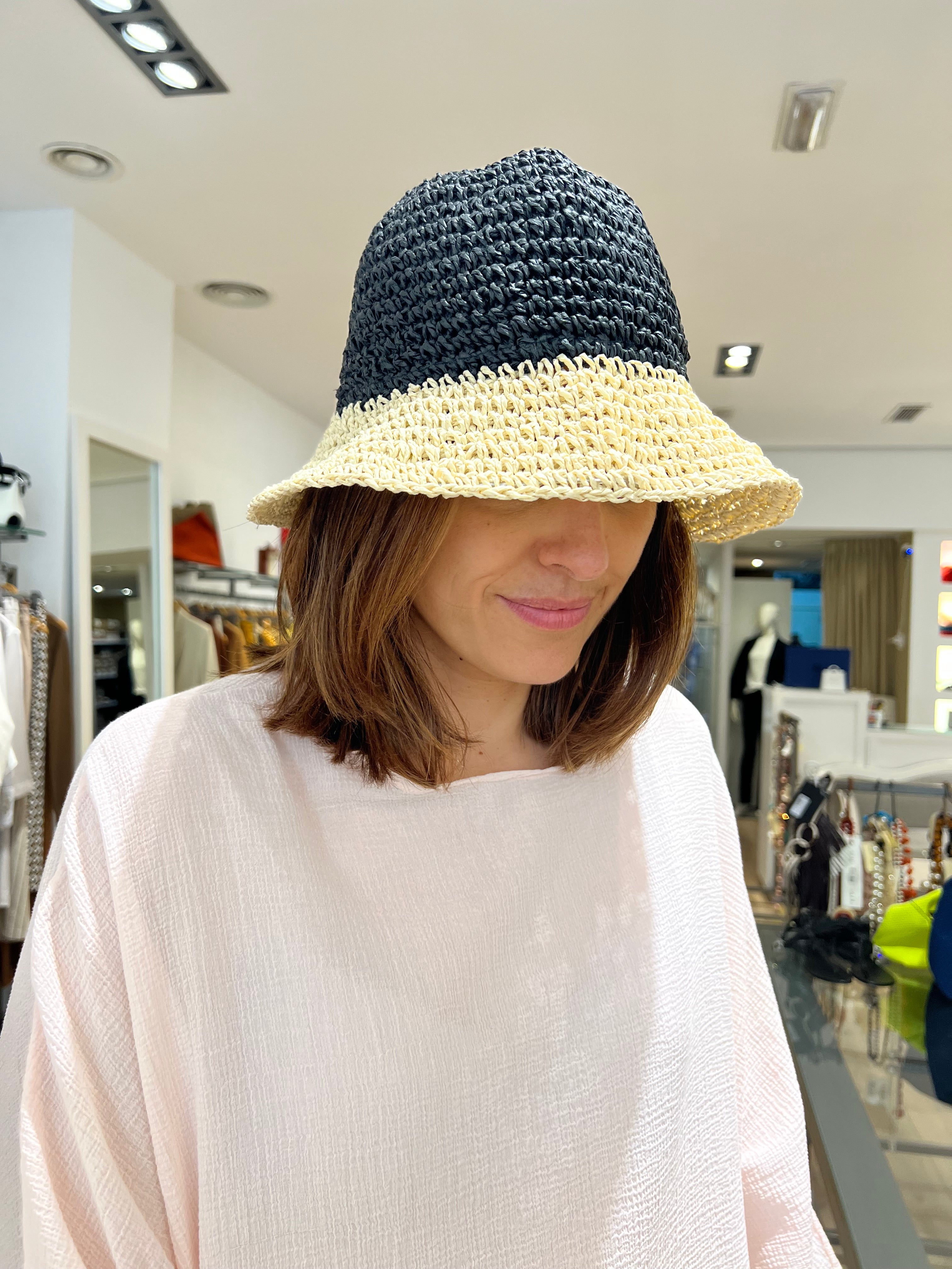 Sombrero de Rafia Il Baco Da Seta Beige y Negro – ilbacodaseta