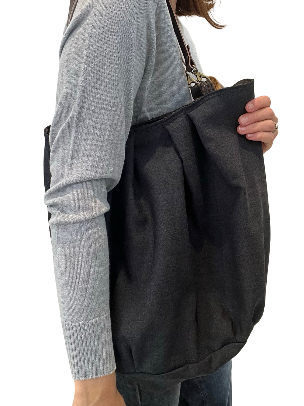 Biancas Small Brown Diamonds Fabric Sack Bag